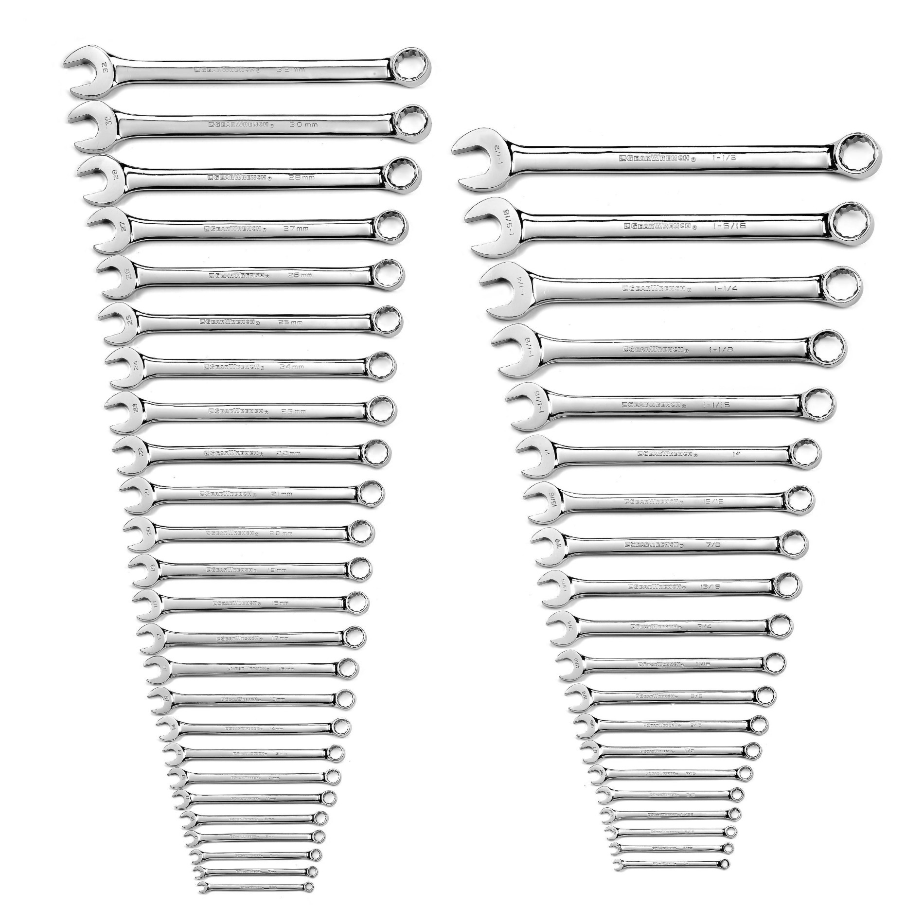 GEARWRENCH 44Pc 12-Point Metric & SAE Long Pattern Combination Wrench ...