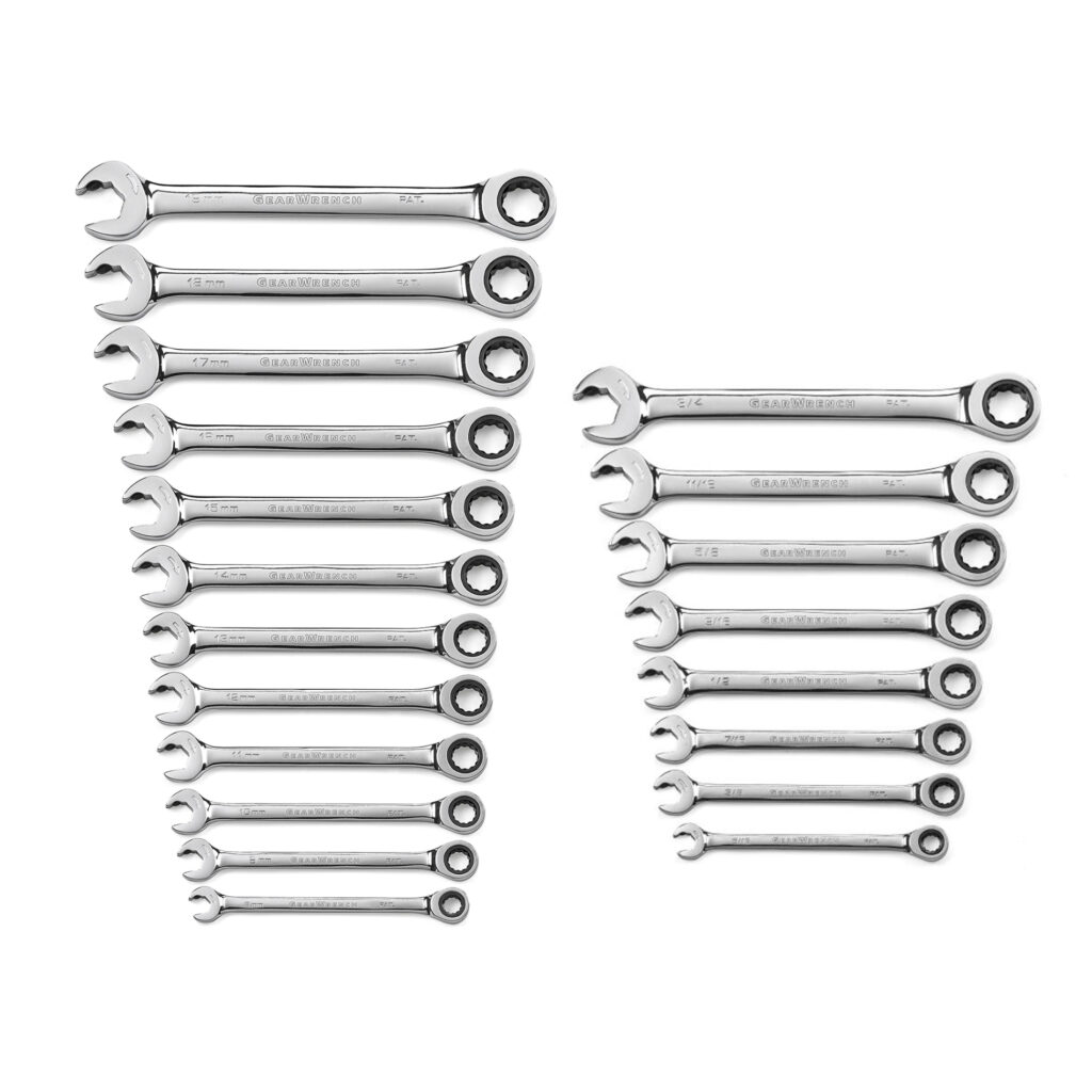 GEARWRENCH 12Pc Metric & 8Pc SAE Open End Ratcheting Wrench Set ...